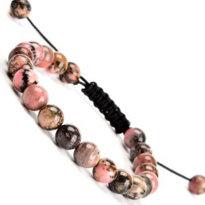 massive beads natural braided macrame bracelet 8mm crystal gift(pink black rhodonite)