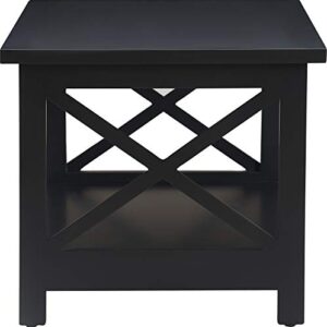 Serta Bismarck Modern Farmhouse Coffee Table with Lower Storage Shelf, Rectangle Tabletop with X-Shaped Lattice, Black