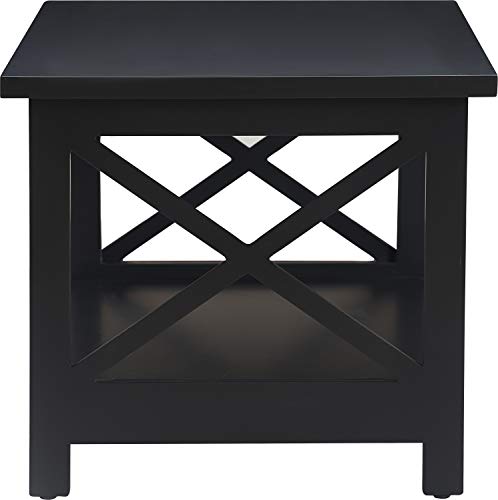 Serta Bismarck Modern Farmhouse Coffee Table with Lower Storage Shelf, Rectangle Tabletop with X-Shaped Lattice, Black