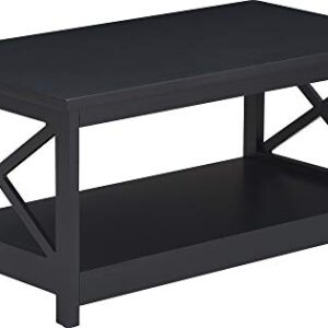 Serta Bismarck Modern Farmhouse Coffee Table with Lower Storage Shelf, Rectangle Tabletop with X-Shaped Lattice, Black