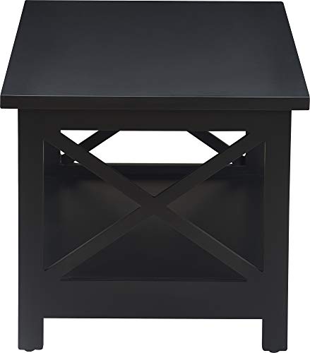 Serta Bismarck Modern Farmhouse Coffee Table with Lower Storage Shelf, Rectangle Tabletop with X-Shaped Lattice, Black