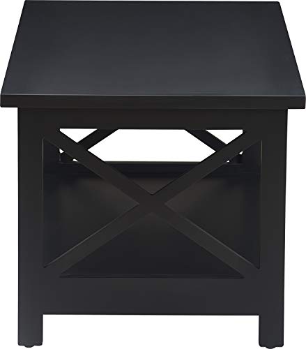 Serta Bismarck Modern Farmhouse Coffee Table with Lower Storage Shelf, Rectangle Tabletop with X-Shaped Lattice, Black