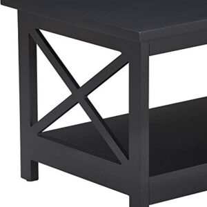 Serta Bismarck Modern Farmhouse Coffee Table with Lower Storage Shelf, Rectangle Tabletop with X-Shaped Lattice, Black