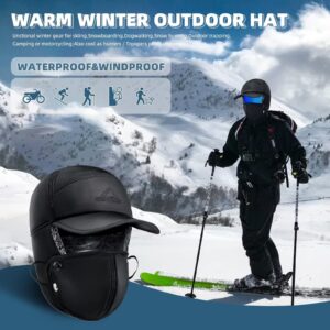 Winter Trapper Hats for Men Warm Trooper Hunting Hat with Ear Flaps Windproof Mask Ushanka Hat for Women in Color Black