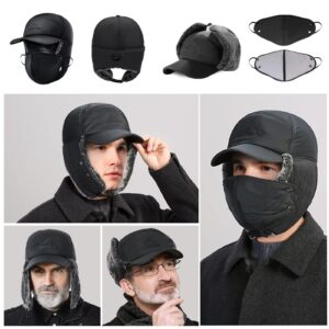 Winter Trapper Hats for Men Warm Trooper Hunting Hat with Ear Flaps Windproof Mask Ushanka Hat for Women in Color Black