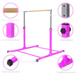 Athletic Bar Expandable Horizontal Standard Kip Bar with Free Removable Foam Padded Bar Pad for Training, Gymnastics Pink