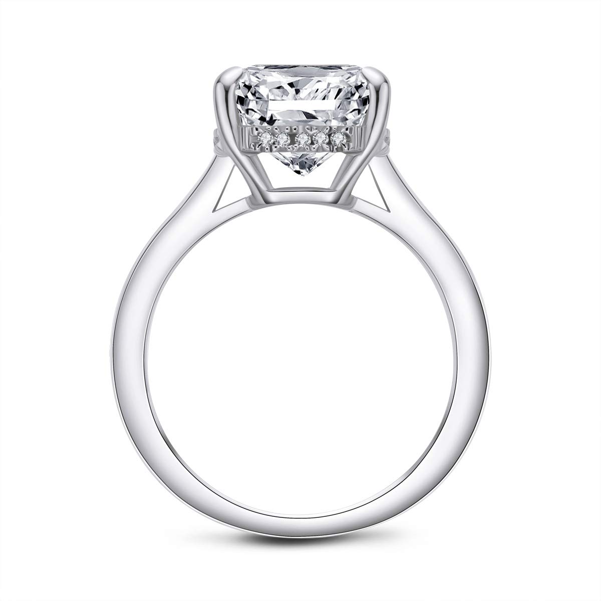 AINUOSHI 6 Carat Emerald Cut Platinum Plated Cubic Zirconia CZ Solitaire Engagement Wedding Ring 925 Sterling Silver