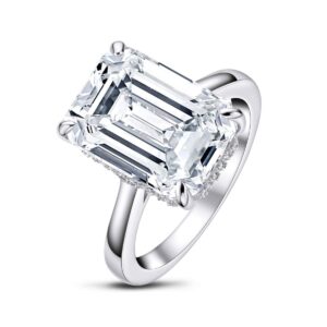 AINUOSHI 6 Carat Emerald Cut Platinum Plated Cubic Zirconia CZ Solitaire Engagement Wedding Ring 925 Sterling Silver