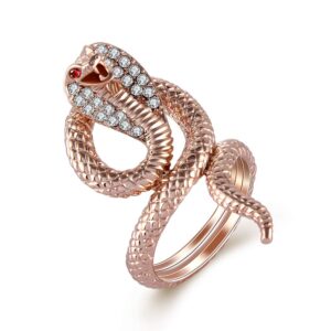 ajojewel womens cool black cz snake ring vintage jewelry rings for men and women (rose-gold-plated-base, 8)