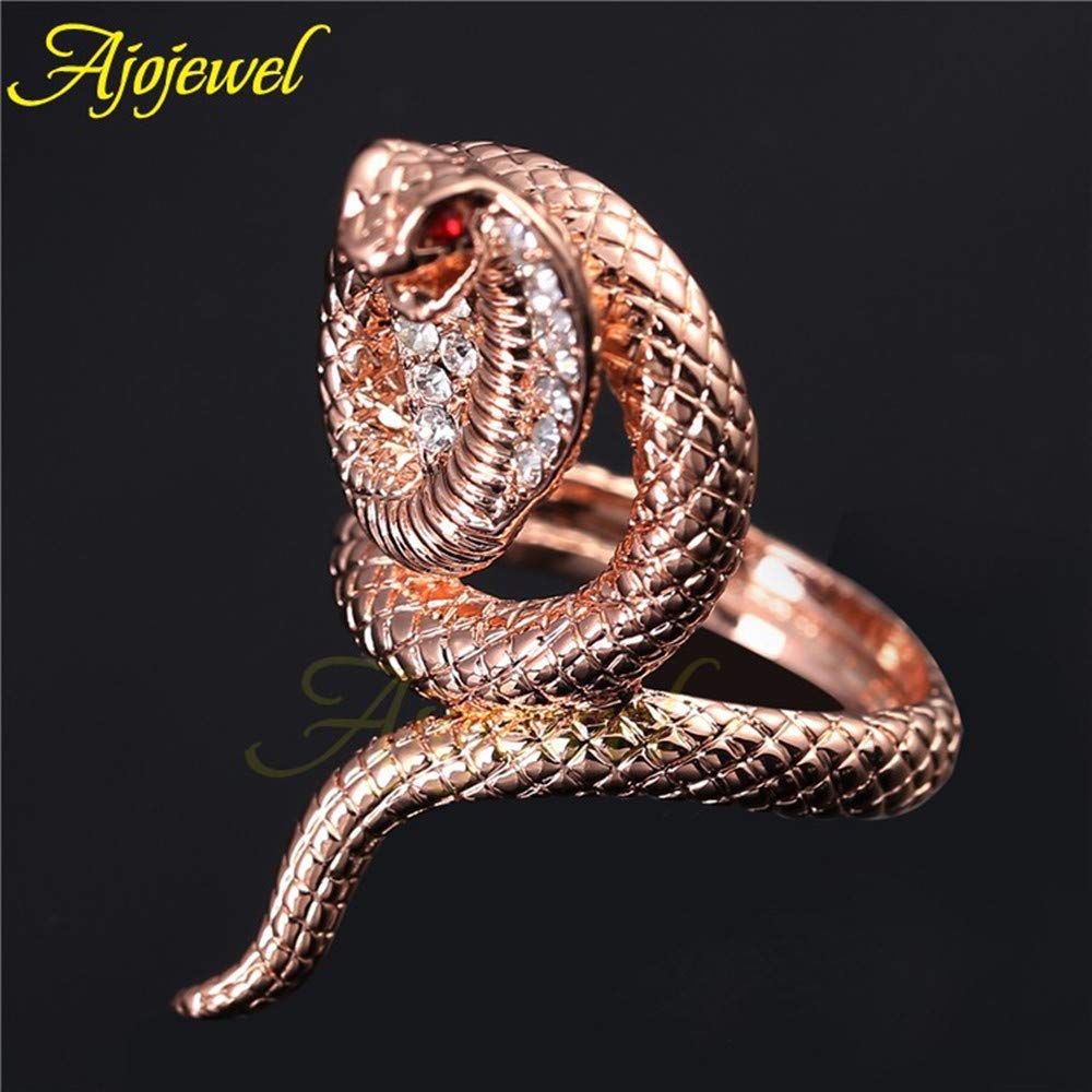 Ajojewel Womens Cool Black CZ Snake Ring Vintage Jewelry Rings for Men and Women (rose-gold-plated-base, 8)