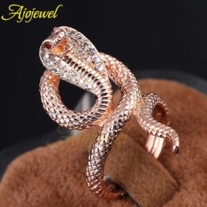 Ajojewel Womens Cool Black CZ Snake Ring Vintage Jewelry Rings for Men and Women (rose-gold-plated-base, 8)