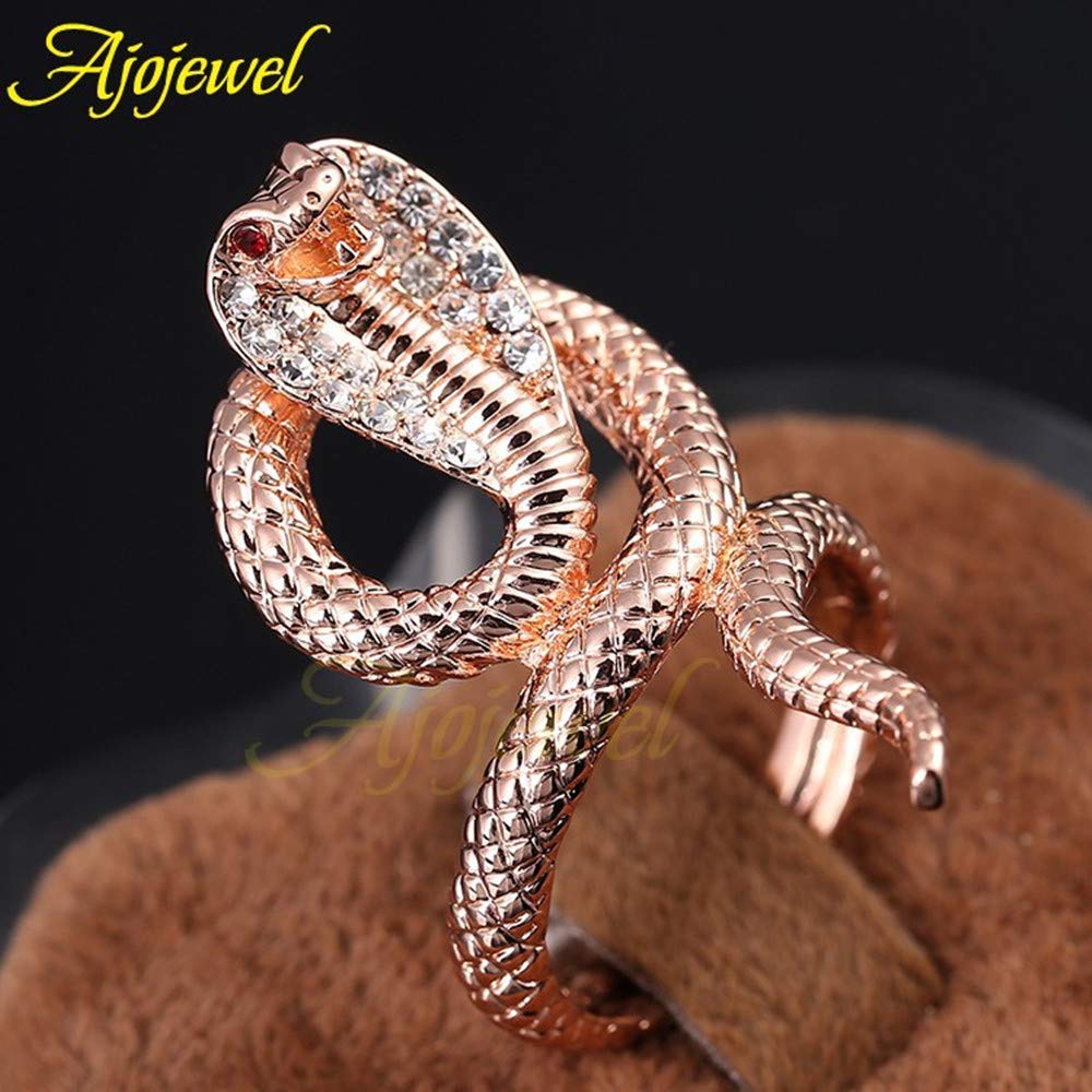 Ajojewel Womens Cool Black CZ Snake Ring Vintage Jewelry Rings for Men and Women (rose-gold-plated-base, 8)