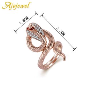 Ajojewel Womens Cool Black CZ Snake Ring Vintage Jewelry Rings for Men and Women (rose-gold-plated-base, 8)