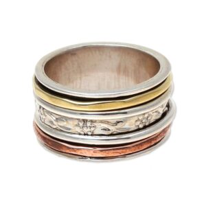 novica artisan handmade sterling silver spinner ring crafted india no stone meditation floral [band width 10 mm w] ' exciting garden'