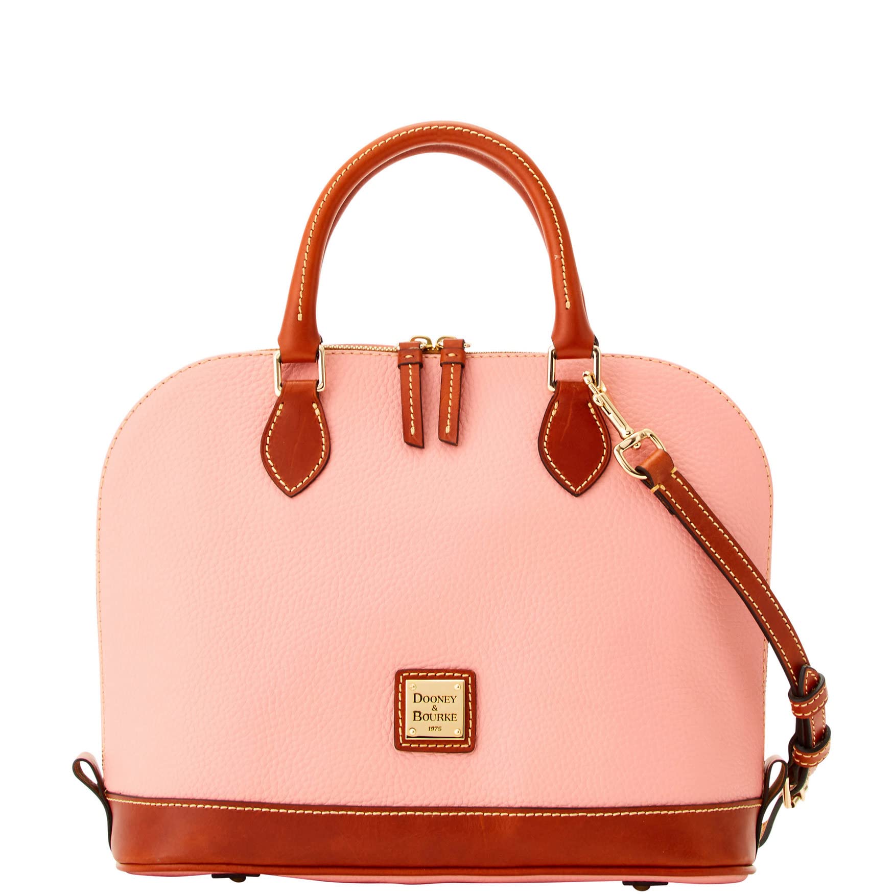 Dooney & Bourke Women's Zip Zip Satchel in Pebble Grain Leather, Large Handbag with Adjustable & Detachable Shoulder Strap, Pale Pink