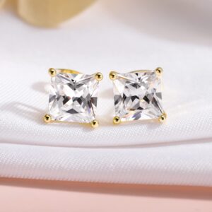 GEMSME 18K Gold Plated Princess Cut Clear Cubic Zirconia Stud Earrings Pack of 5 (gold)