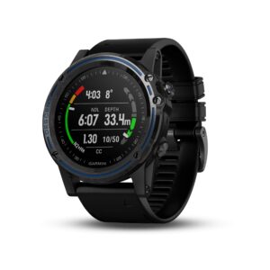 garmin descent mk1, watch-sized dive computer with surface gps, includes fitness features, gray sapphire with black band