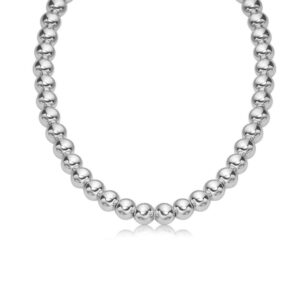 verona jewelers sterling silver 7mm 8mm italian bead ball chain necklace- handmade bead italian necklace, silver bead necklace (18, 8mm)