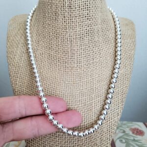 Verona Jewelers Sterling Silver 7MM 8MM Italian Bead Ball Chain Necklace- Handmade Bead Italian Necklace, Silver Bead Necklace (18, 8MM)