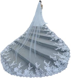 faiokaver wedding veils long cathedral full floral lace egde 1 tier with comb…