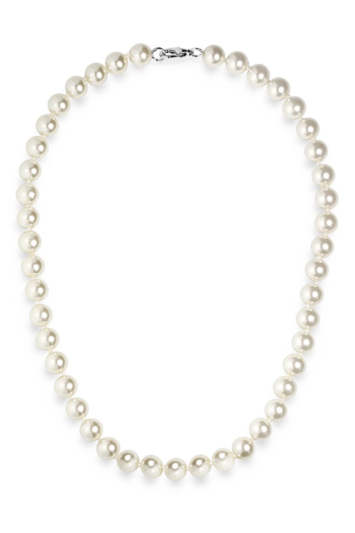 KEZEF Pearl Necklaces for Women - Simulated Faux Cream White Pearl Necklace 16" - Hand Knotted Strand - Pearl Size 8mm - Pearl Choker Necklace - Jewelry Gifts for Girls and Men