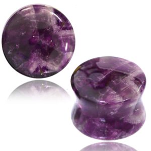 earth accessories crystal stone plugs | double flared saddle gauges for ear stretching | amethyst and turquoise designs | beautiful, balancing, and unique, amethyst, 12mm - 000g - 1/2 inch