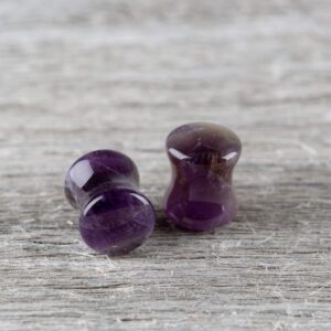 Earth Accessories Crystal Stone Plugs | Double Flared Saddle Gauges for Ear Stretching | Amethyst and Turquoise Designs | Beautiful, Balancing, and Unique, Amethyst, 12mm - 000g - 1/2 inch