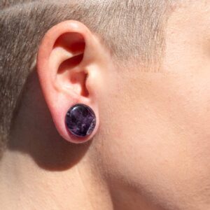 Earth Accessories Crystal Stone Plugs | Double Flared Saddle Gauges for Ear Stretching | Amethyst and Turquoise Designs | Beautiful, Balancing, and Unique, Amethyst, 12mm - 000g - 1/2 inch