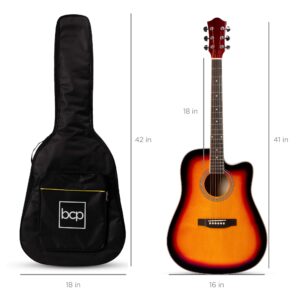 Best Choice Products 41in Beginner Acoustic Guitar Full Size All Wood Cutaway Guitar Starter Set Bundle with Case, Strap, Capo, Strings, Picks - Sunburst