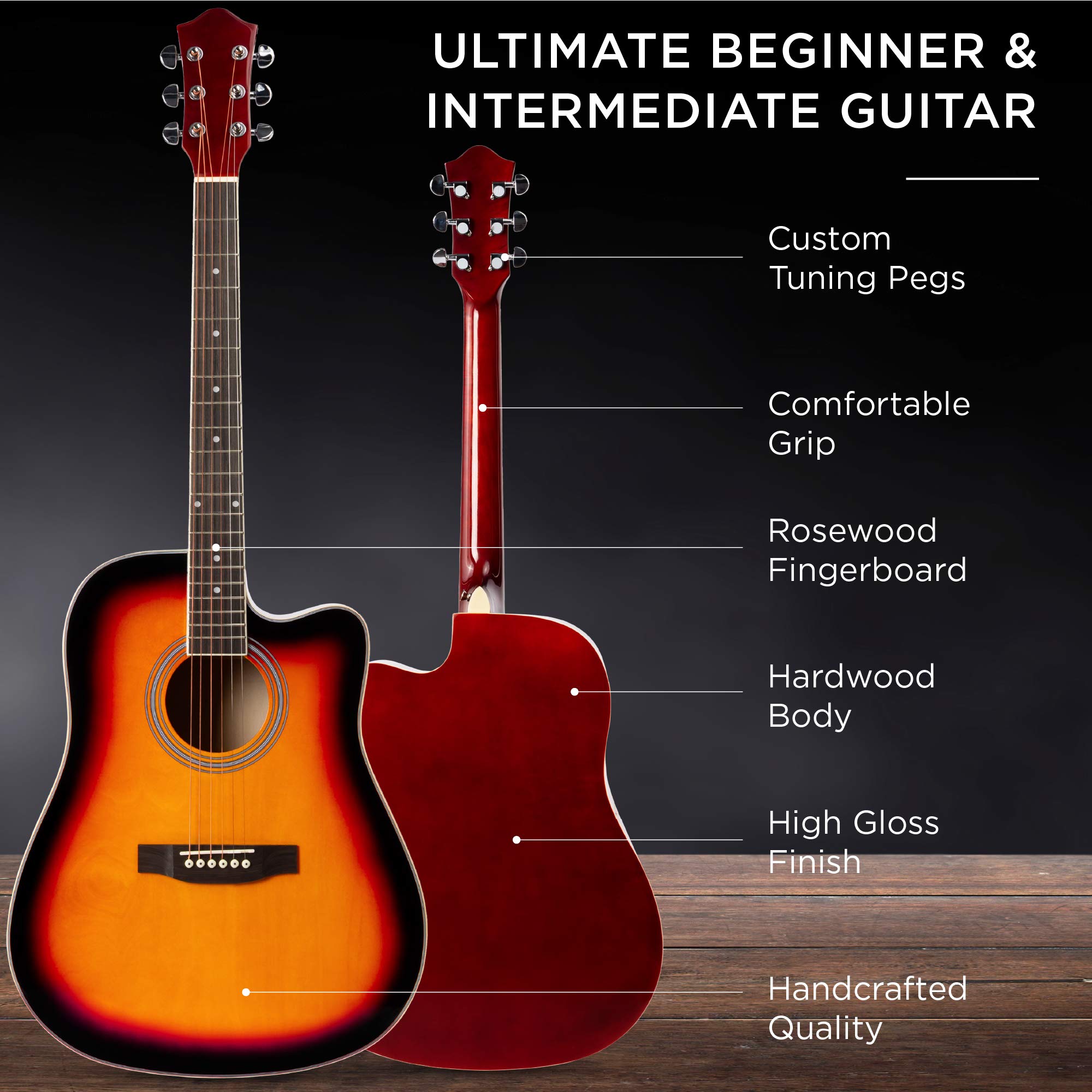 Best Choice Products 41in Beginner Acoustic Guitar Full Size All Wood Cutaway Guitar Starter Set Bundle with Case, Strap, Capo, Strings, Picks - Sunburst