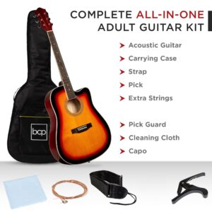 Best Choice Products 41in Beginner Acoustic Guitar Full Size All Wood Cutaway Guitar Starter Set Bundle with Case, Strap, Capo, Strings, Picks - Sunburst