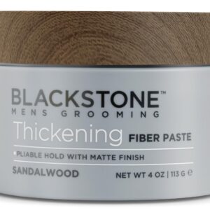 Blackstone Men's Grooming Thickening Fiber Paste Gel for Hair Styling - Adds Volume with Pliable Hold & Matte Finish | Paraben & Cruelty Free | Made in USA, Sandalwood (4 oz)