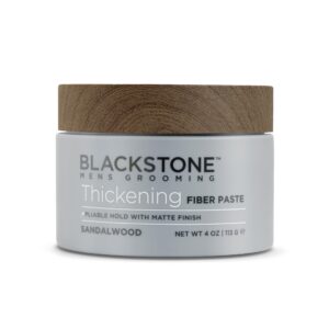 Blackstone Men's Grooming Thickening Fiber Paste Gel for Hair Styling - Adds Volume with Pliable Hold & Matte Finish | Paraben & Cruelty Free | Made in USA, Sandalwood (4 oz)