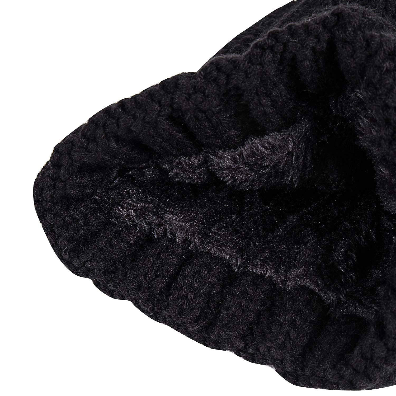 PAGE ONE Womens Winter Thick Cable Knit Beanie Faux Fur Pom Hat Fleece Lined Skull Cap Black