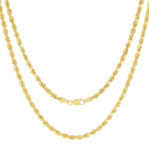 Nuragold 14k Yellow Gold 3mm Rope Chain Diamond Cut Necklace, Mens Womens Jewelry 16" 18" 20" 22" 24" 26" 28" 30"