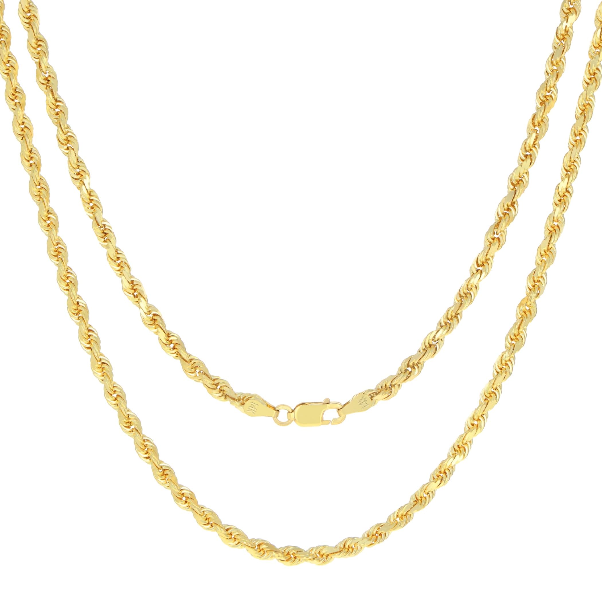 Nuragold 14k Yellow Gold 3mm Rope Chain Diamond Cut Necklace, Mens Womens Jewelry 16" 18" 20" 22" 24" 26" 28" 30"