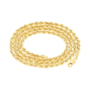 Nuragold 14k Yellow Gold 3mm Rope Chain Diamond Cut Necklace, Mens Womens Jewelry 16" 18" 20" 22" 24" 26" 28" 30"