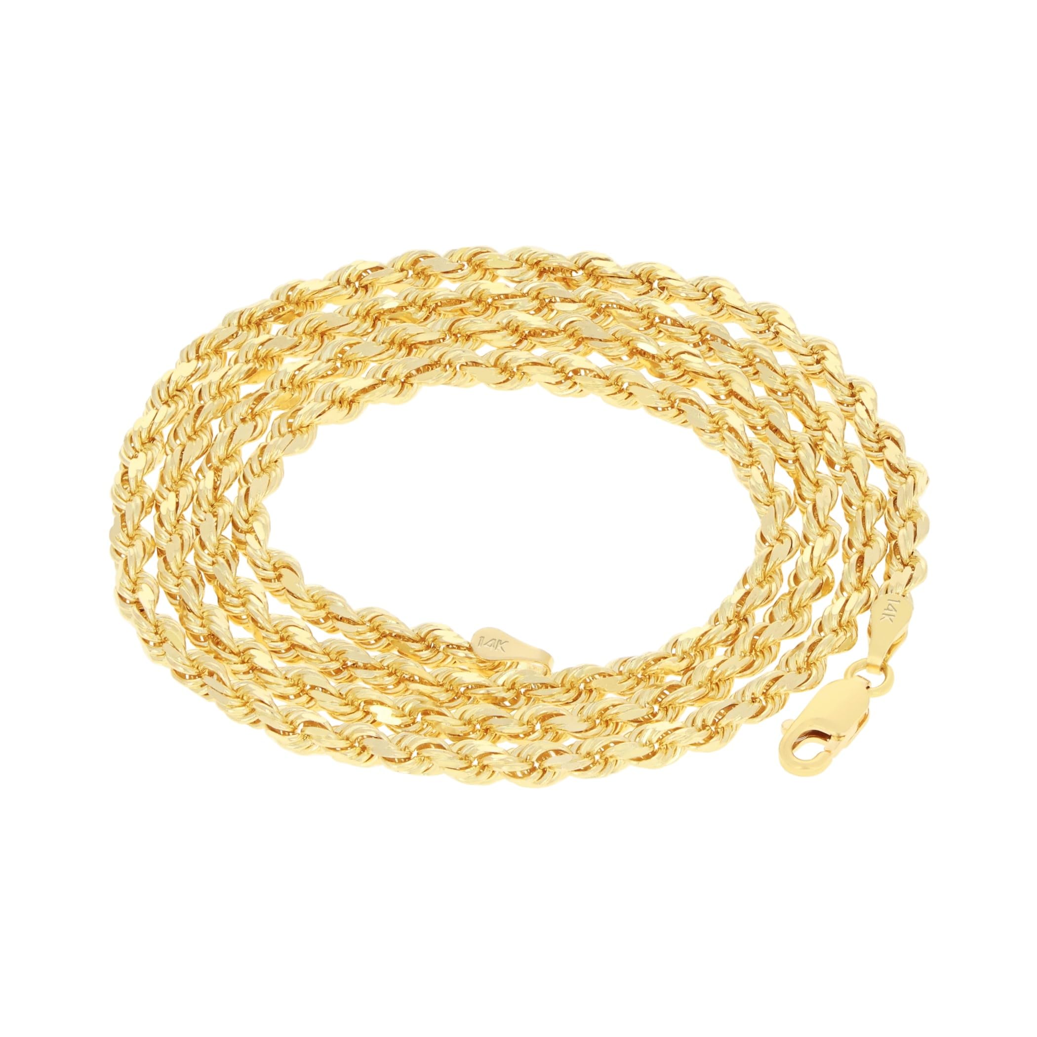 Nuragold 14k Yellow Gold 3mm Rope Chain Diamond Cut Necklace, Mens Womens Jewelry 16" 18" 20" 22" 24" 26" 28" 30"