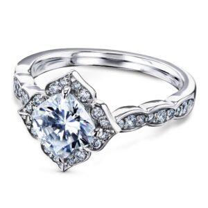 kobelli 1 1/3 ctw cushion moissanite (g-h) floral halo engagement ring 14k white gold (gh/vs, gh/i1-i2), 7.5