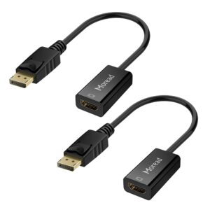 moread displayport (dp) to hdmi adapter, 2 pack, gold-plated uni-directional display port pc to hdmi screen converter (male to female) compatible with hp, dell, lenovo, nvidia, amd & more, passive