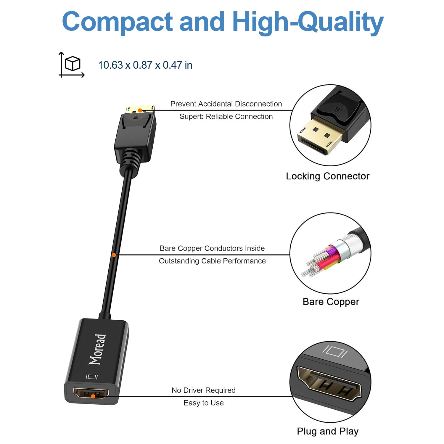 Moread DisplayPort (DP) to HDMI Adapter, 2 Pack, Gold-Plated Uni-Directional Display Port PC to HDMI Screen Converter (Male to Female) Compatible with HP, Dell, Lenovo, NVIDIA, AMD & More, Passive