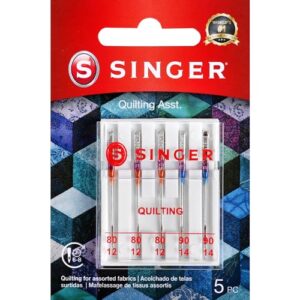 singer 44729 quilting machine needles, sizes 80/11 & 90/14, multicolor 5 count