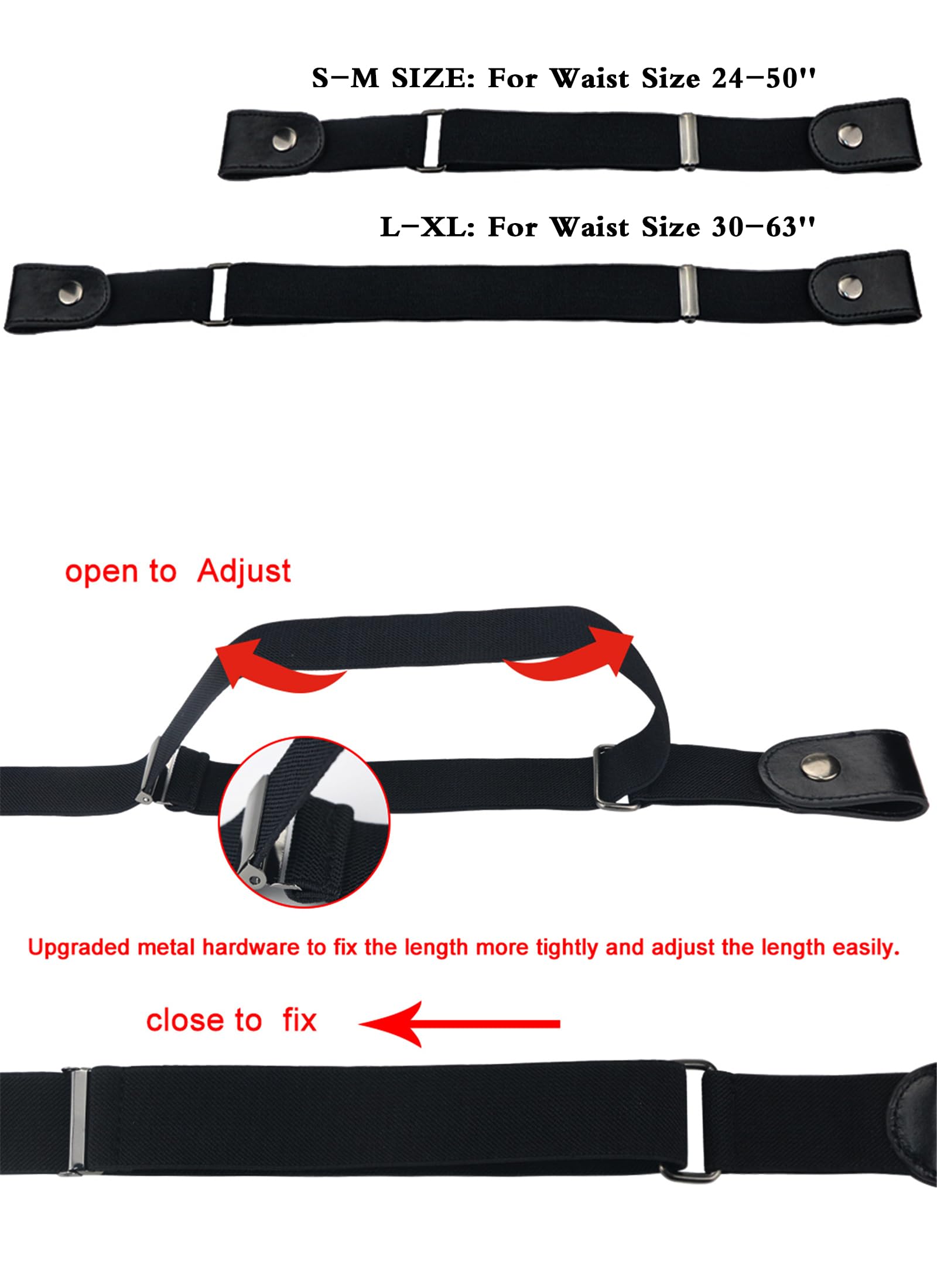 maikun 2 Pieces Buckle Free Belt,White stretch belt, Buckless Elastic Belt Women, Black + White, Waist size 24-50''