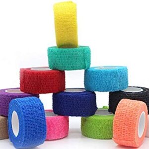 VNDEFUL 6 Rolls Self-Adherent Tape Pressure Wrap Bandage Rolls Stretch Athletic Strong Elastic First Aid Tape for Sports, Wrist, Ankle, 1Inch X 5Yards (Color Random)