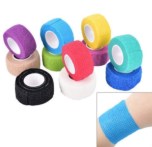 VNDEFUL 6 Rolls Self-Adherent Tape Pressure Wrap Bandage Rolls Stretch Athletic Strong Elastic First Aid Tape for Sports, Wrist, Ankle, 1Inch X 5Yards (Color Random)