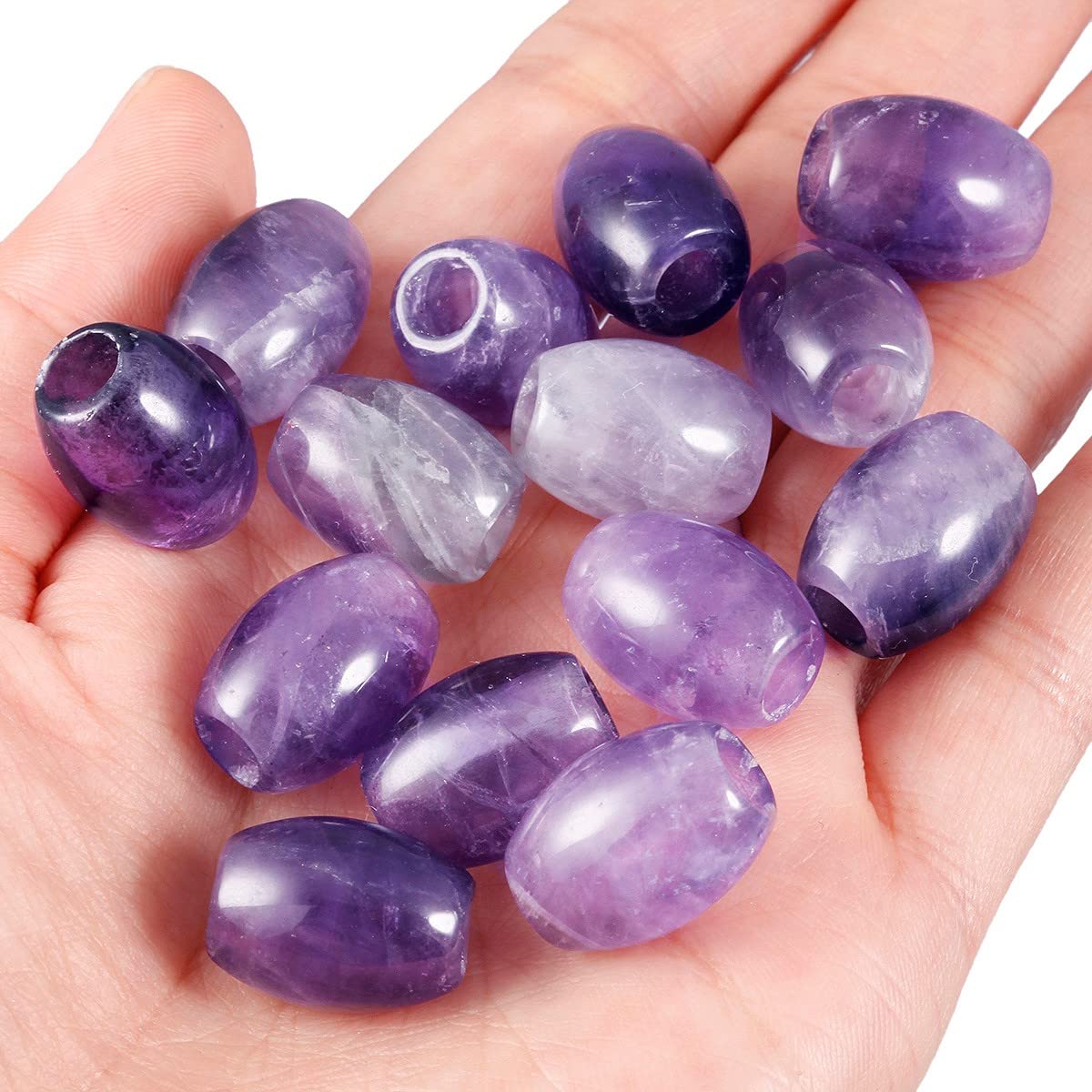 SUNYIK Amethyst Large Hole (5mm) Barrel Rondelle Loose Charms European Bead fits Bracelet,Jewelry Makings Pack of 20