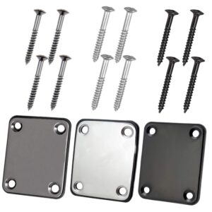 3 pack different colors electric guitar neck plate with crews, sourceton guitar neck plate (silver, black, gun black) for replacement electric guitar part