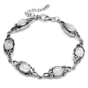 silvershake 8x6mm oval natural moonstone 925 sterling silver leaf vintage inspired 7 to 8.5 inch adjustable bracelet