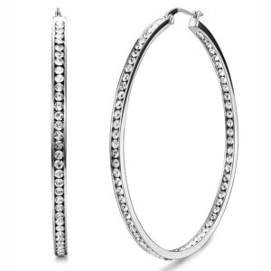 18k white gold plated inside-out hoop earrings with cz 55mm