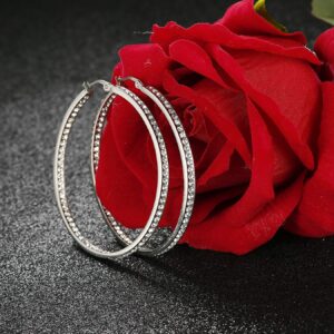 18K White Gold plated Inside-Out Hoop Earrings with CZ 55mm